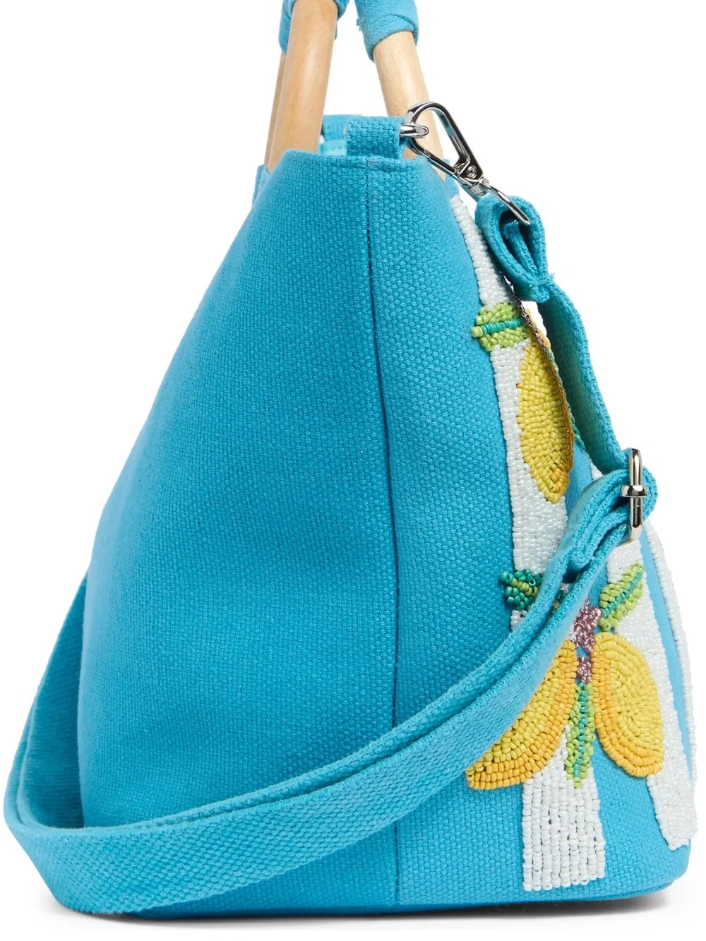 Bags | Light Blue Striped Tote With Lemon Beaded Embroidery | Poshmark